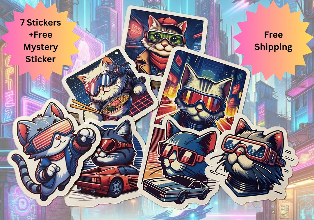 Cyberpunk Cat Sticker Pack – Futuristic Vinyl Decals for Laptops, Phone ...