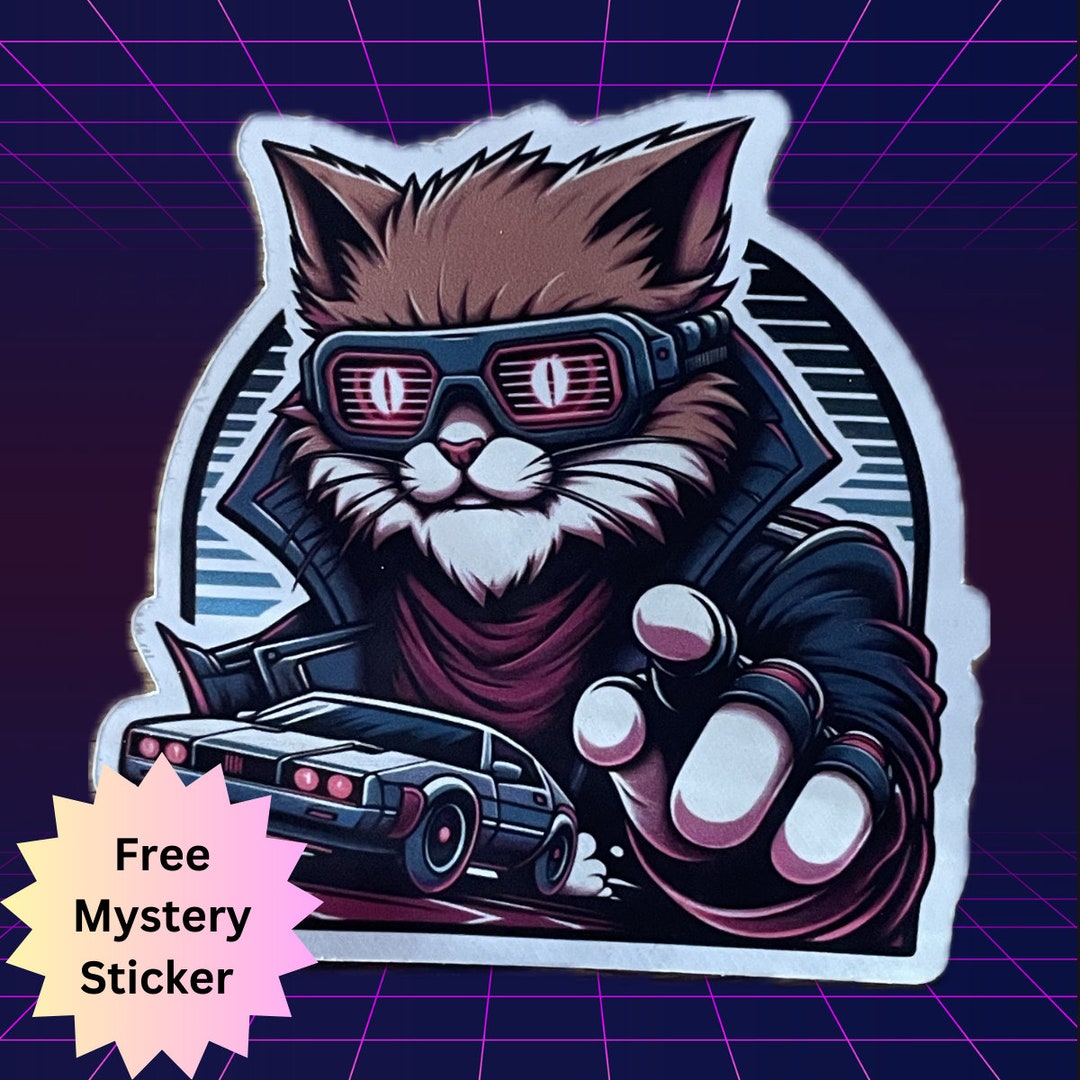 Cyberpunk Cat Sticker – Futuristic Vinyl Decal for Laptops, Phone Cases ...