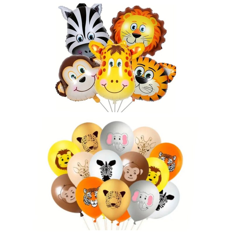 17pc Safari Balloons Jungle Balloons Animal Balloons - Etsy