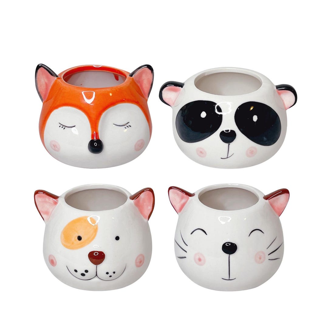 Animal Planter Pot, Cute Dog Cat Handmade Ceramic Planters Pot, Cactus ...