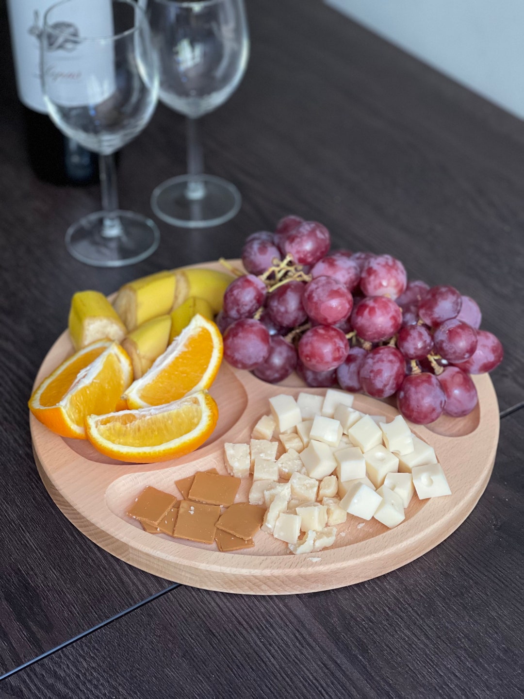 Wooden Serving Tray, Oak Tree Round Plate, Sectional Serving Plate ...