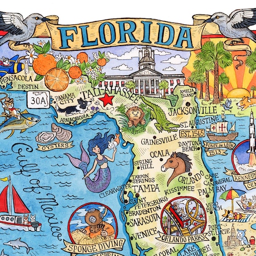 Florida State Wall Map Large Print Poster - Etsy Ireland