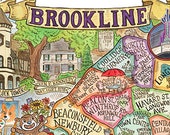 Brookline Massachusetts Map Art Print 11x 14 | Etsy