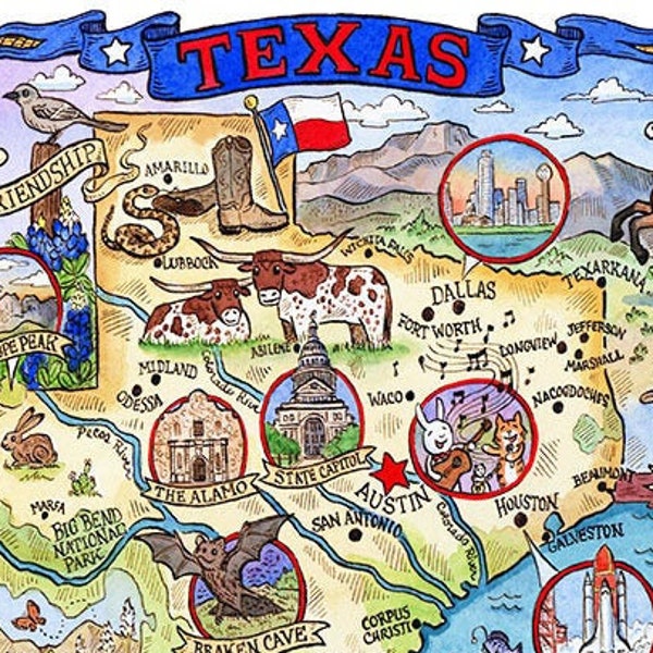 Texas State Map - Etsy