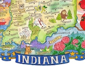 Indiana State Map Art Print 8 X 10 | Etsy