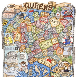 Queens New York Map Art Print 8" X 10" - Etsy