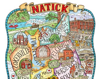 Natick Massachusetts Map Art Print 11x 14 | Etsy