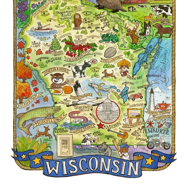 Wisconsin Map Art - Etsy
