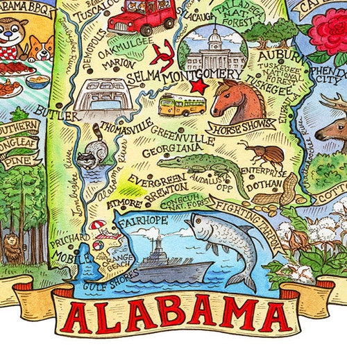 Alabama Map Art Print 8x 10 - Etsy