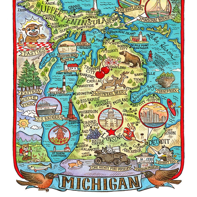 Michigan Map Art - Etsy