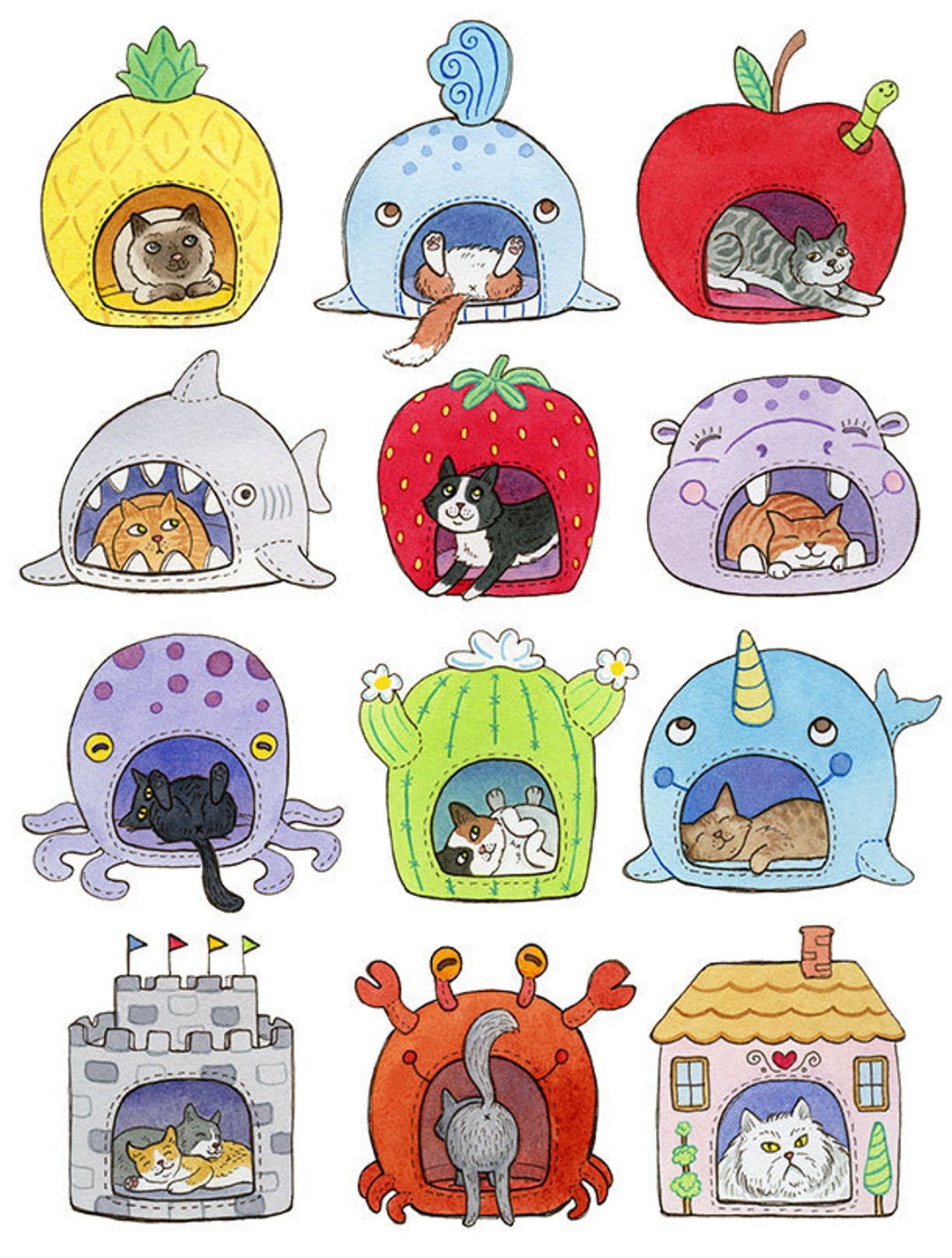 Cat Beds Art Print Cat Nappers - Etsy