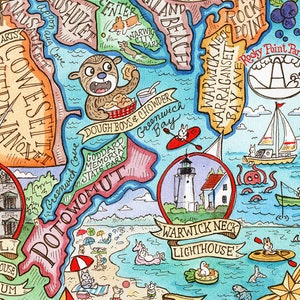 Warwick Rhode Island Neighborhood Map Art Print 8" X 10" - Etsy