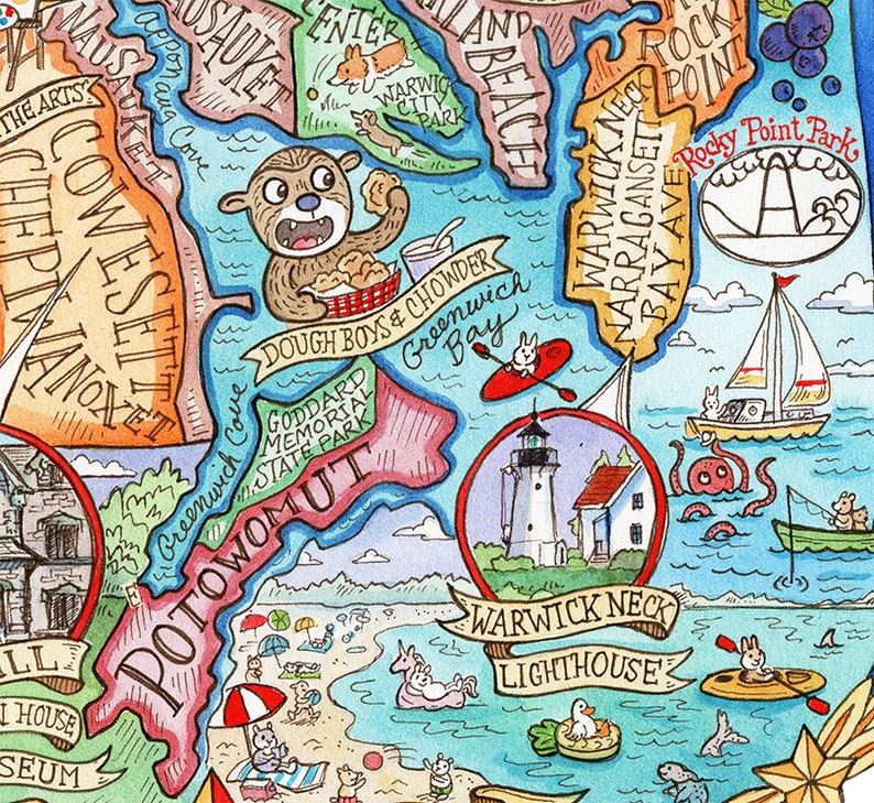 Warwick Rhode Island Neighborhood Map Art Print 8 X - Etsy