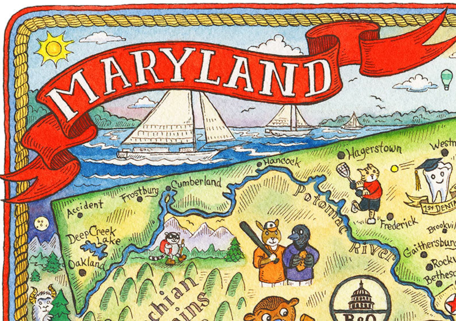 Maryland State Map Art Print 11 x 14 | Etsy