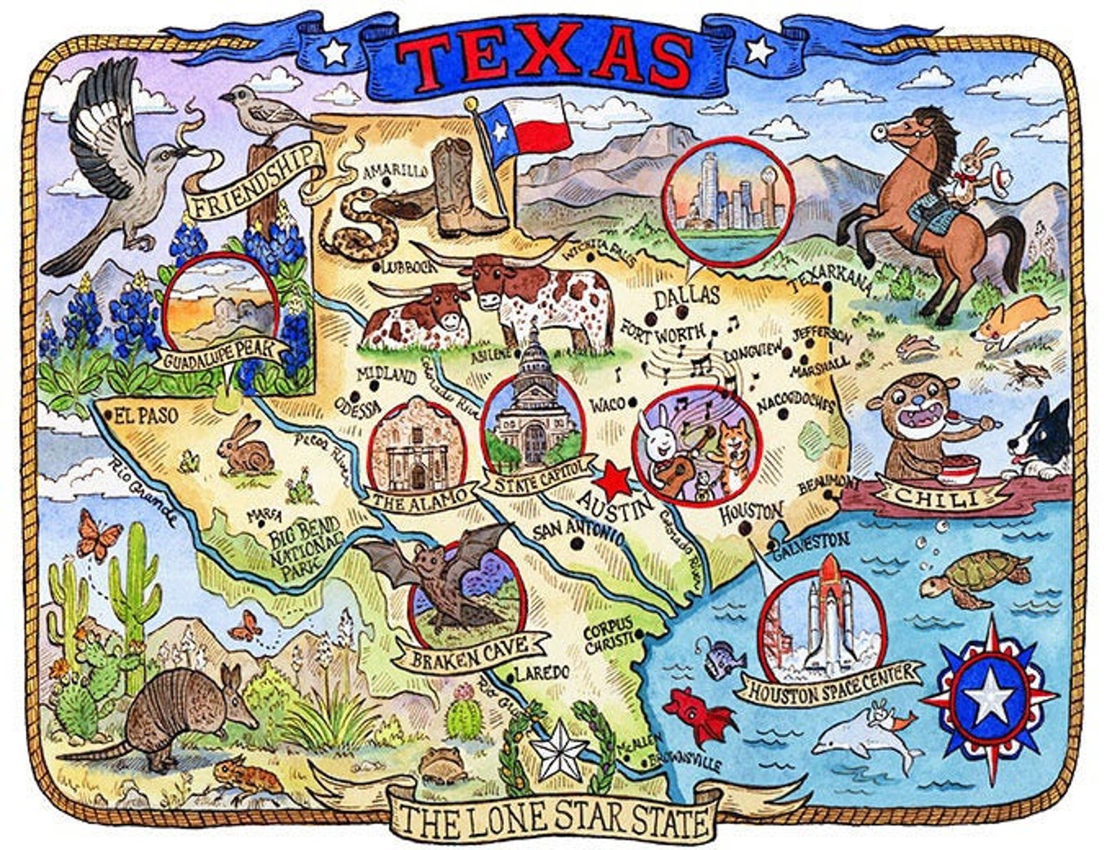 Texas State Map 8x 10 Art Print | Etsy
