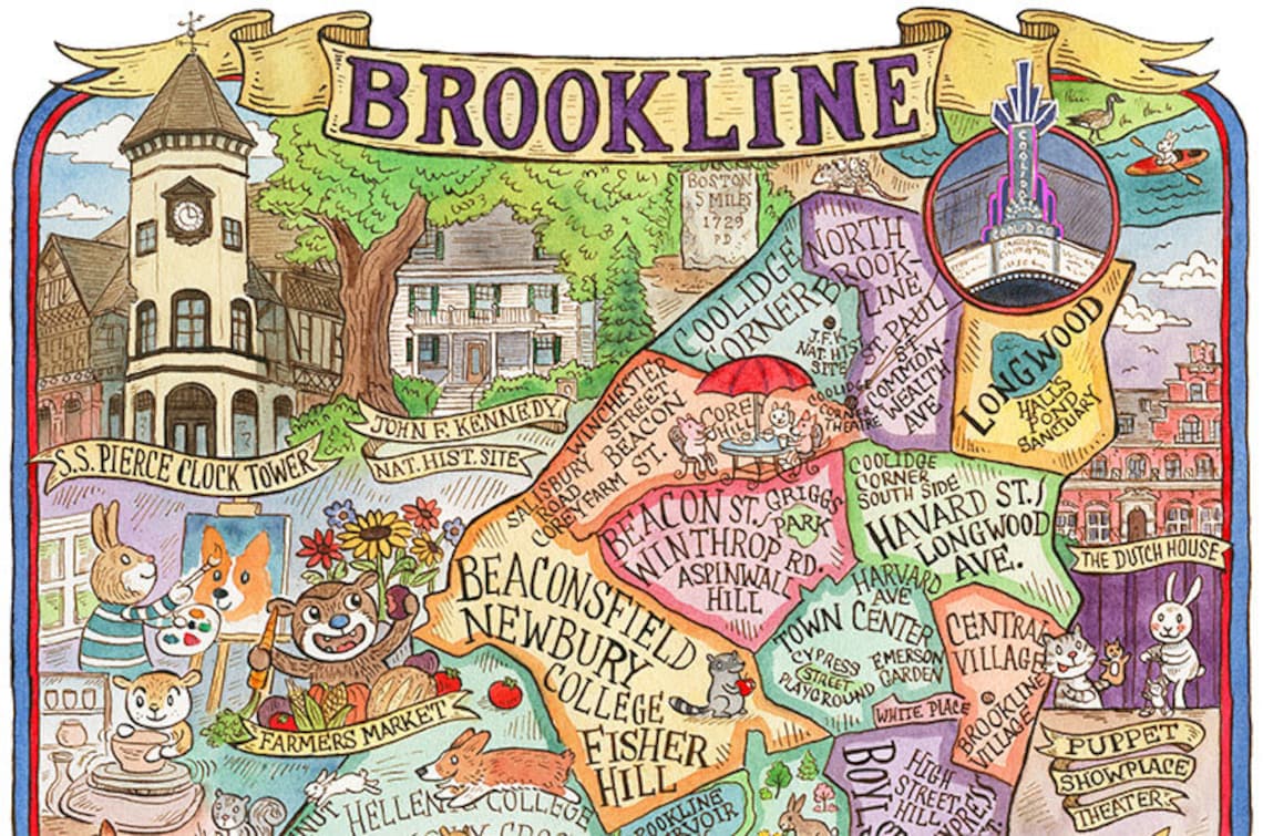 Brookline Massachusetts Map Art Print 11x 14 | Etsy