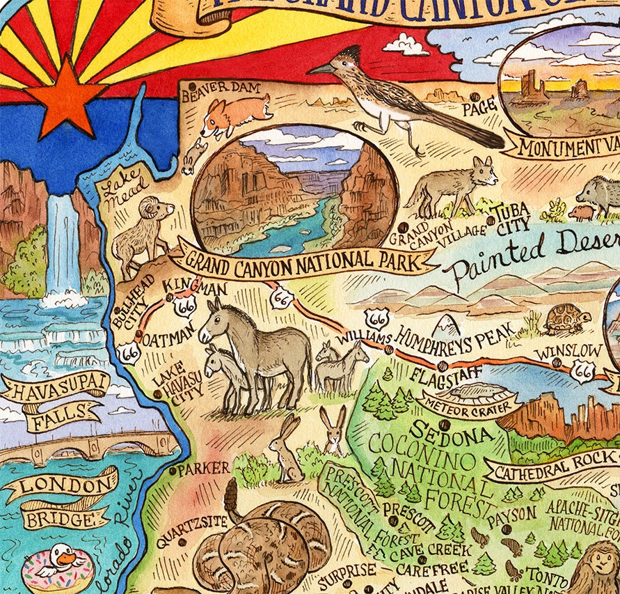 Arizona State Map Art Print 8" X 10" - Etsy