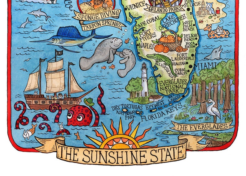Florida State Map 11"x 14" Art Print - Etsy
