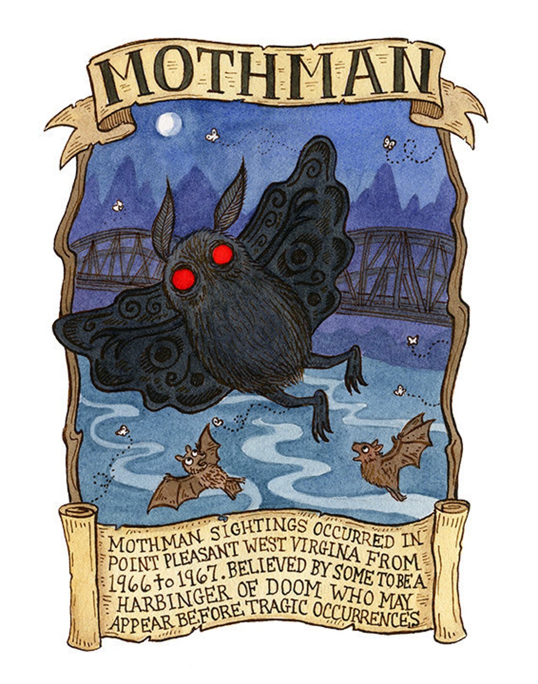 Mothman Cryptozoology Art Print - Etsy