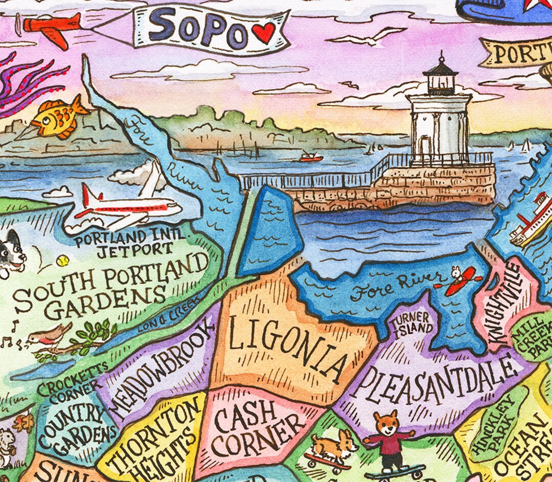 South Portland Maine Art Map Print 16"x20" - Etsy