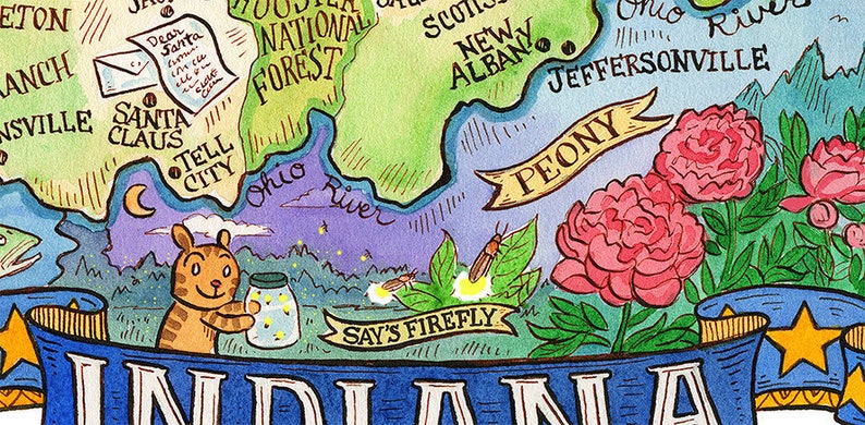 Indiana State Map Art Print 8 X 10 | Etsy