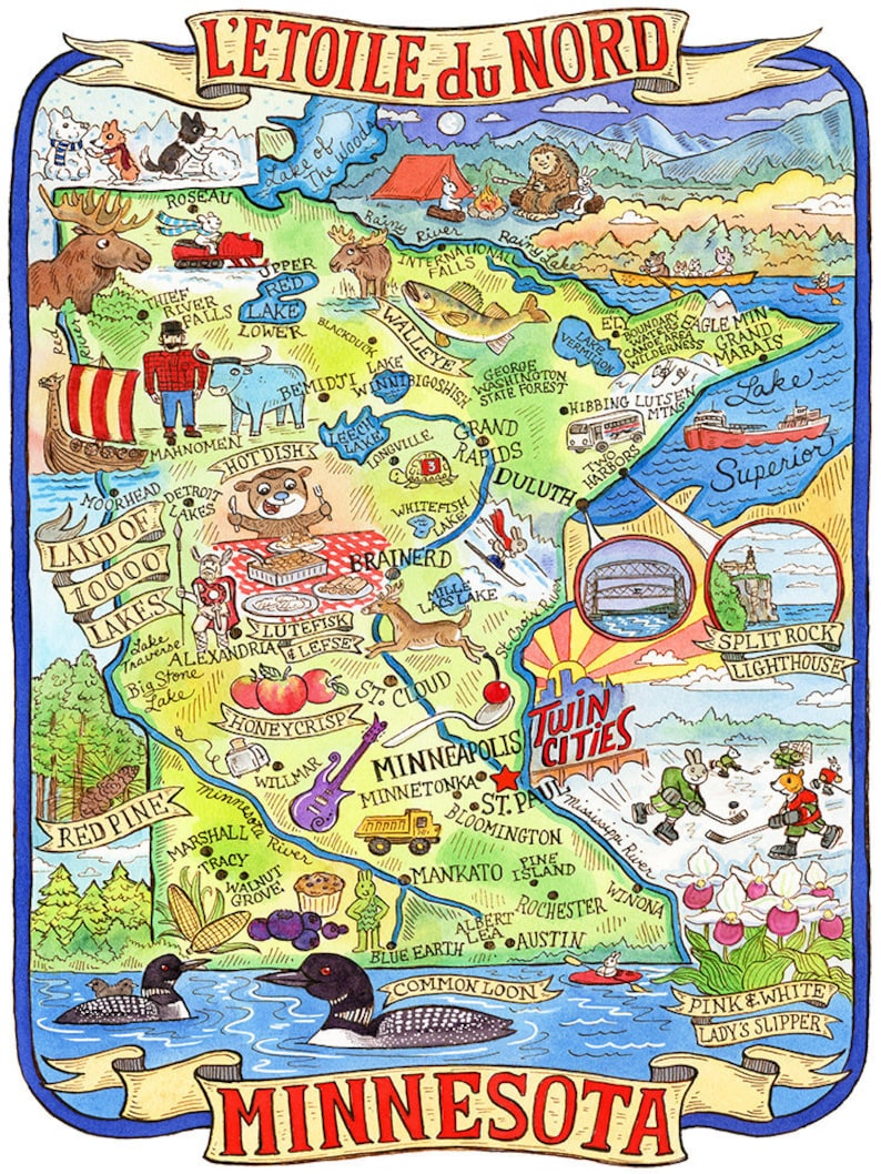 Minnesota State Map Art Print 8 X 10 - Etsy