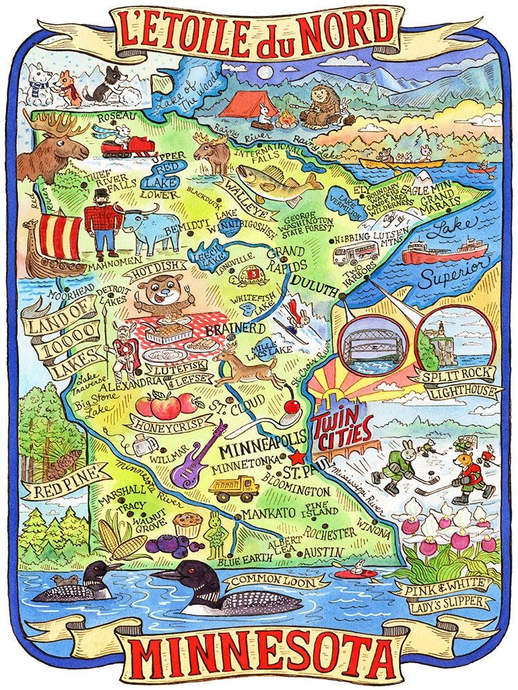 Minnesota State Map Art Print 8 x 10 | Etsy