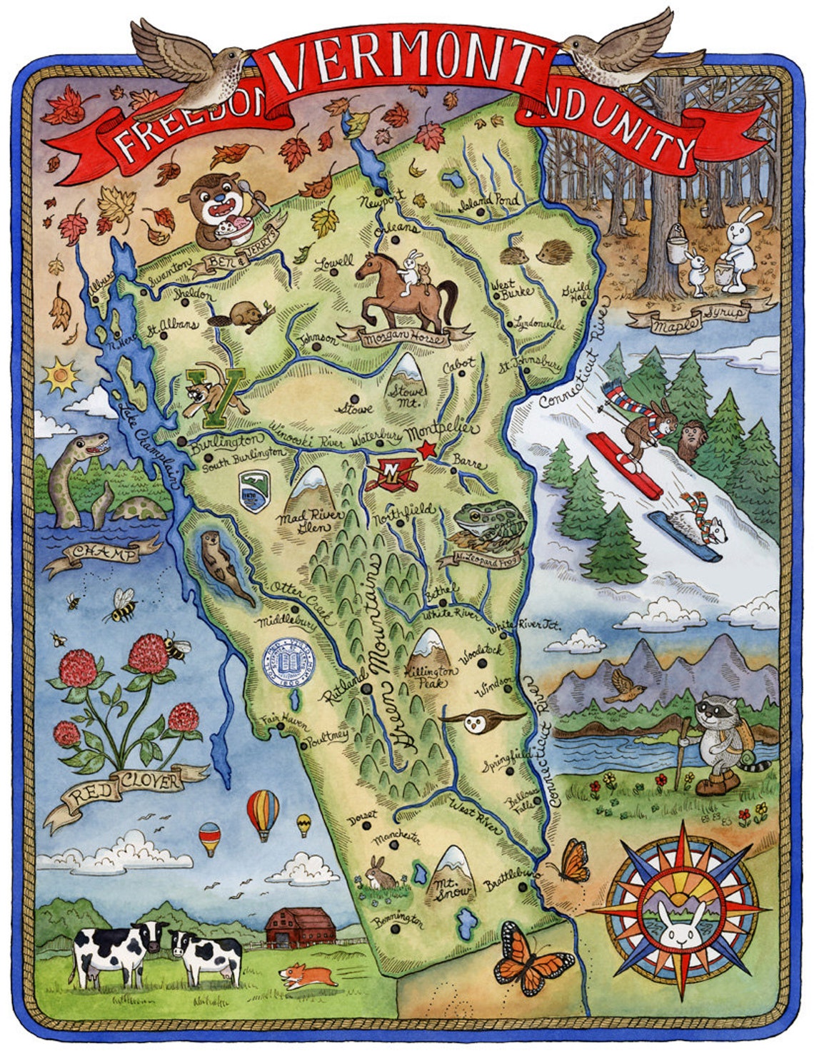 Map of Vermont State Art Print 11"x14" - Etsy