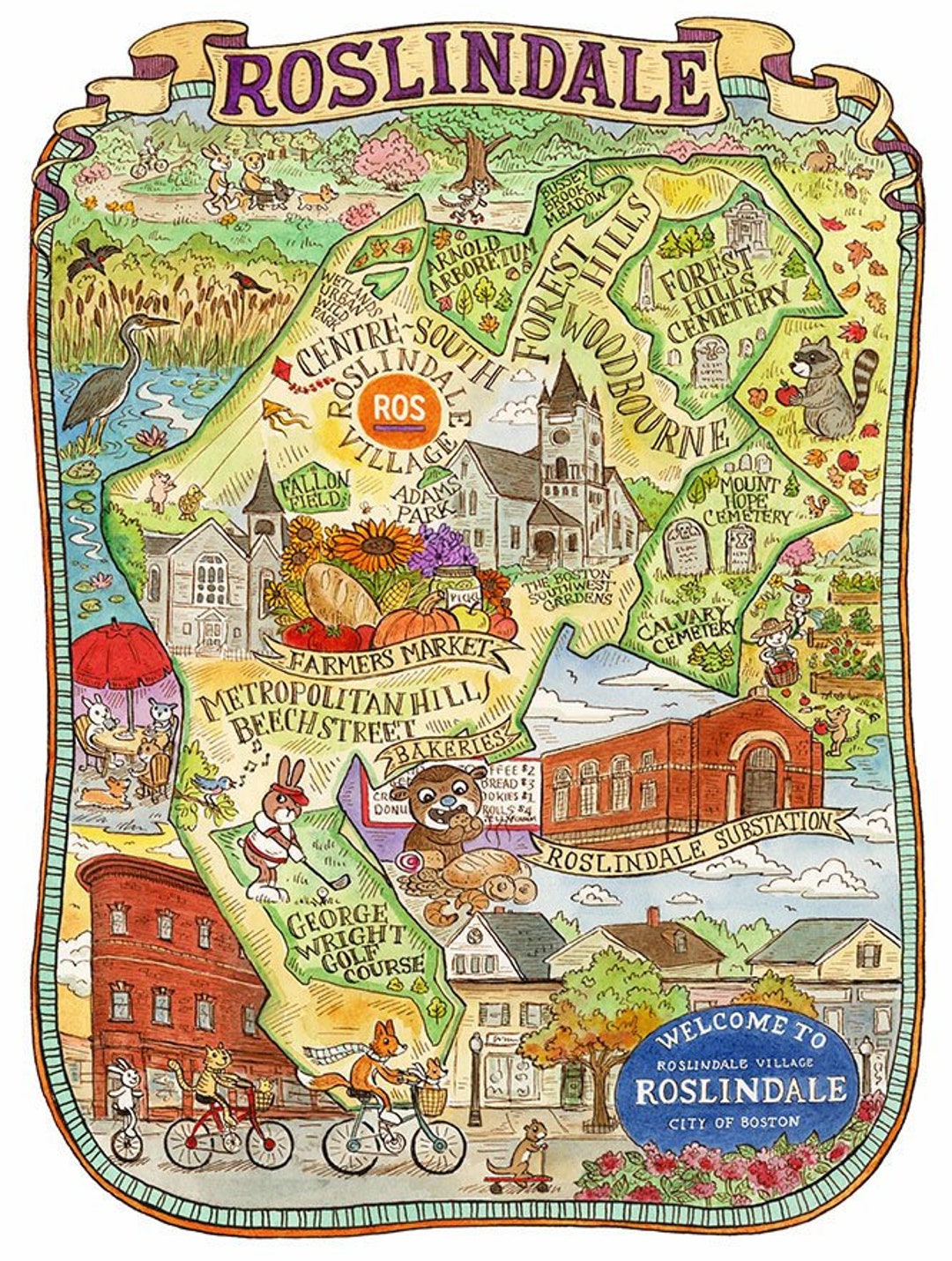 Roslindale Boston Massachusetts Neighborhood Map Art Print - Etsy