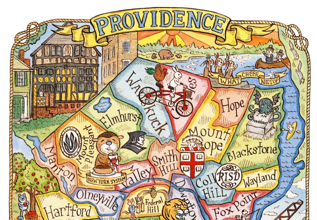 Providence Rhode Island Art Map 16" X 20" - Etsy