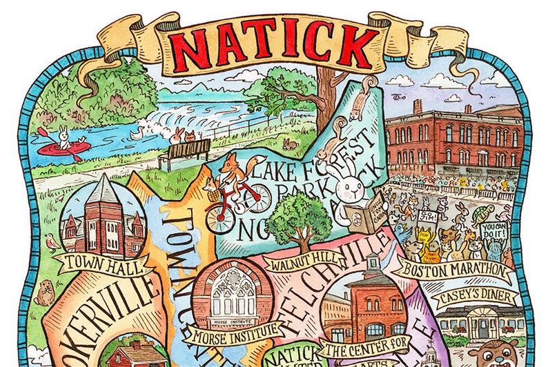 Natick Massachusetts Map Art Print 11"x 14" - Etsy