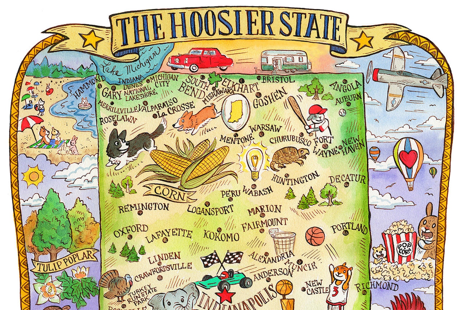 Indiana State Map Art Print 16 X 20 - Etsy