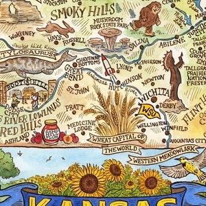 Kansas State Map Art Print 11"x 14" - Etsy