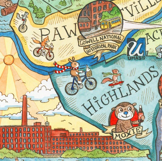 Lowell Massachusetts Neighborhood Map 11"x14" Art Print - Etsy