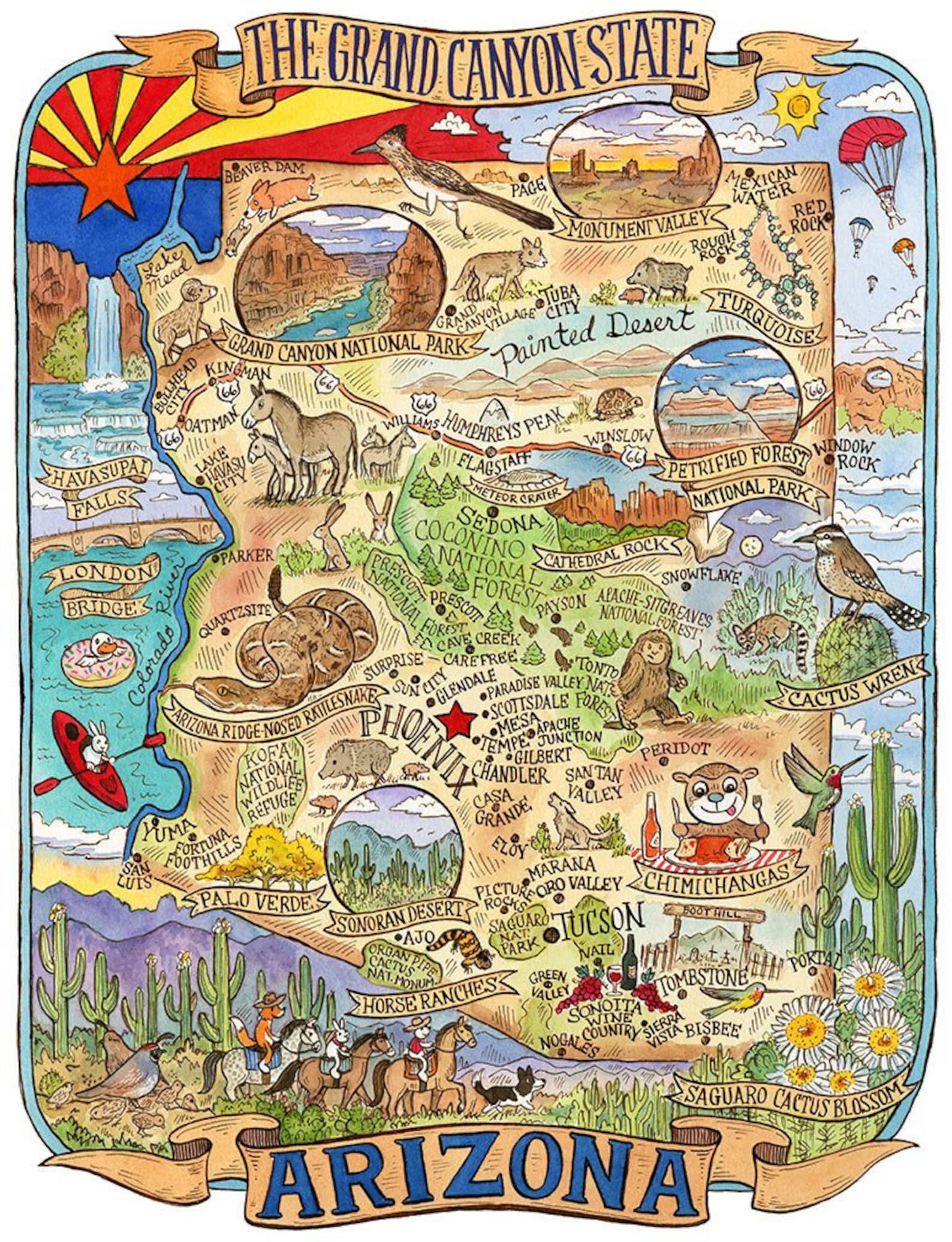 Arizona State Map Art Print 8 X 10 Etsy
