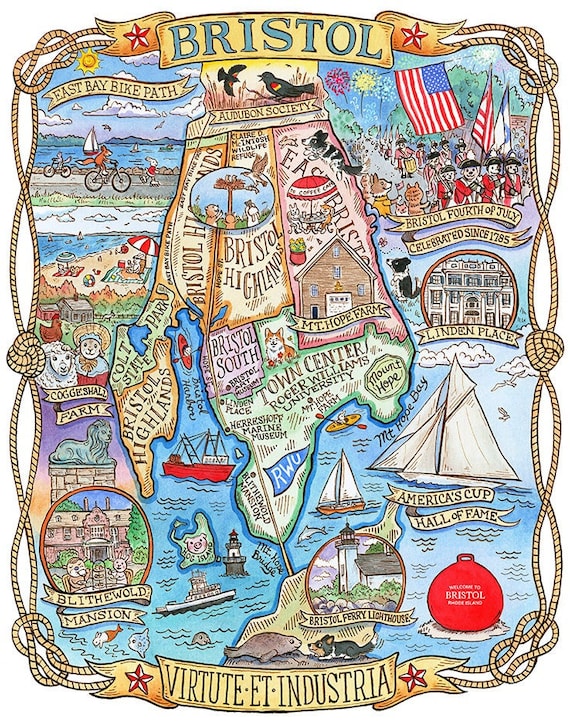 Bristol Rhode Island Map Art Print 11x 14 - Etsy