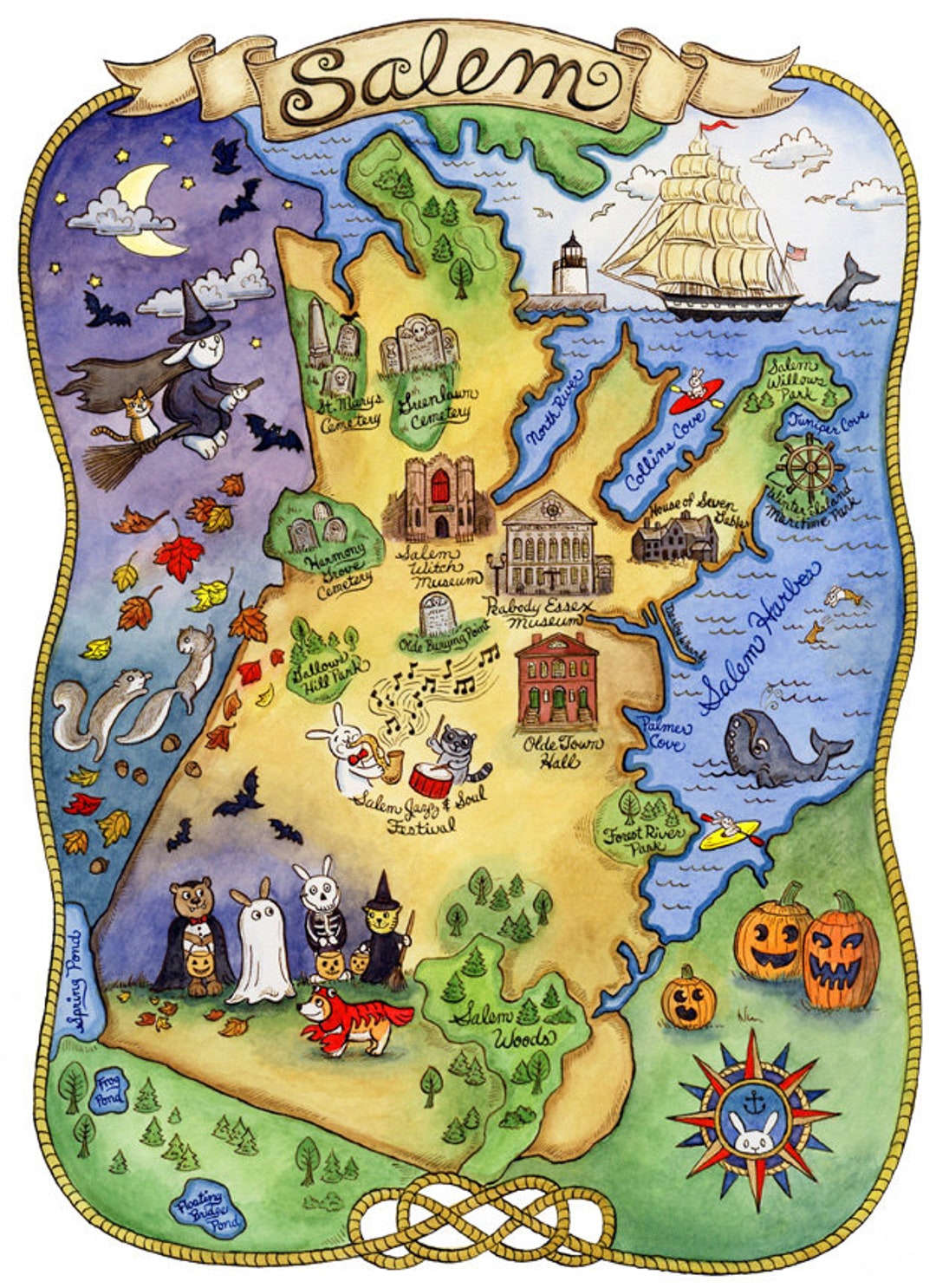 Map of Salem Massachusetts Art Print 8 X 10 - Etsy