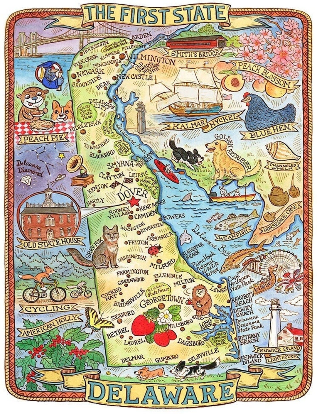 Delaware State Map Art Print 16" X 20" - Etsy