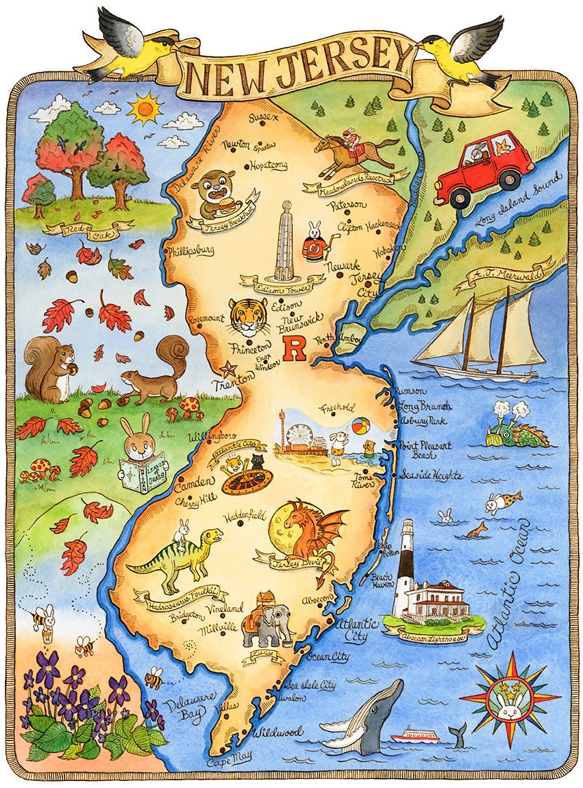 New Jersey State Map Art Print 8 X 10 | Etsy