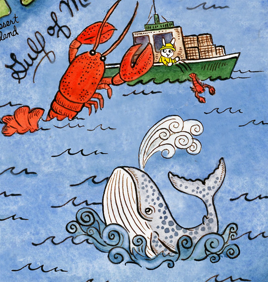 Maine State Map Bears Whale Lobster 11 X 14 - Etsy