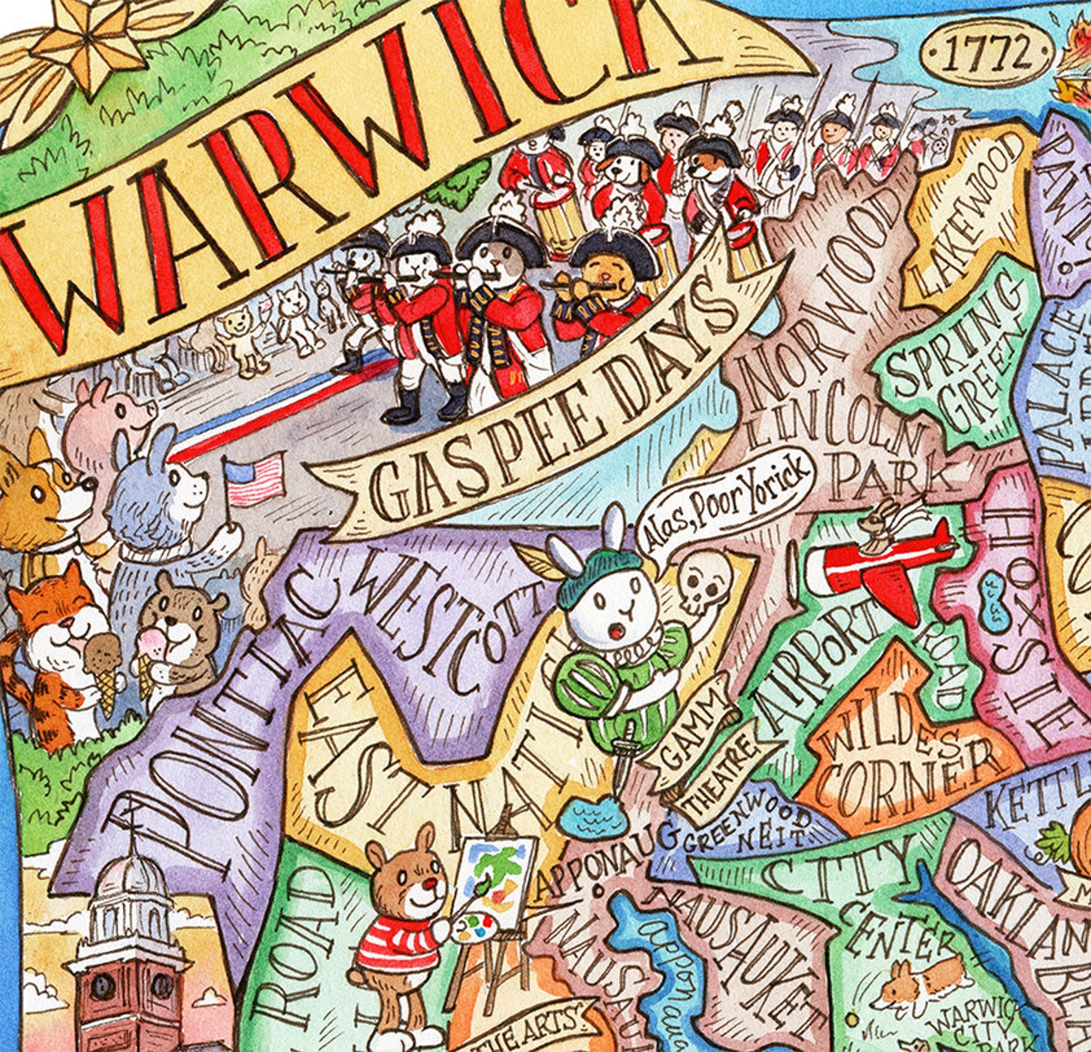 Warwick RI Map Art Print 16 X 20 | Etsy