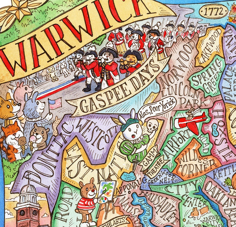 Warwick RI Map Art Print 16 X 20 | Etsy