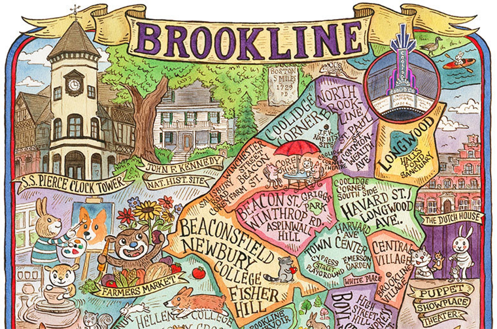 Brookline Massachusetts Map Art Print 16x 20 - Etsy