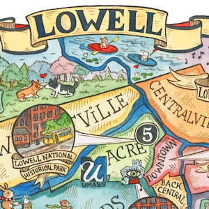 Lowell Massachusetts Neighborhood Map 11"x14" Art Print - Etsy