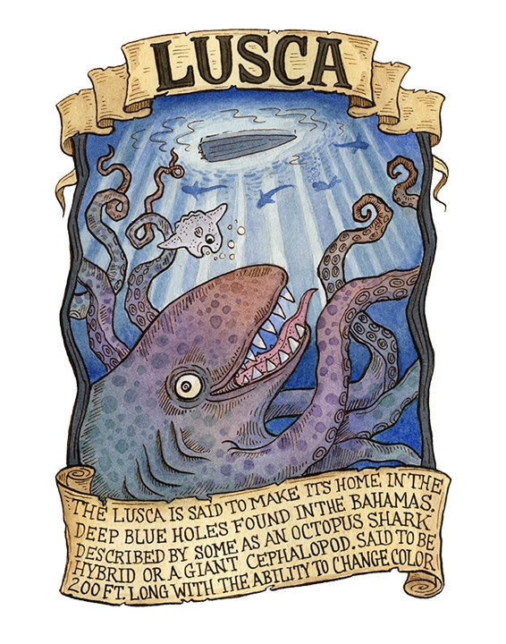 Lusca Sea Monster Cryptozoology Art Print | Etsy