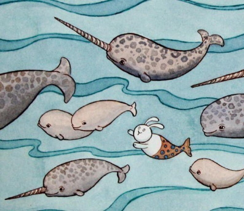 Arctic Print Narwhals Bunny Ocean Art - Etsy