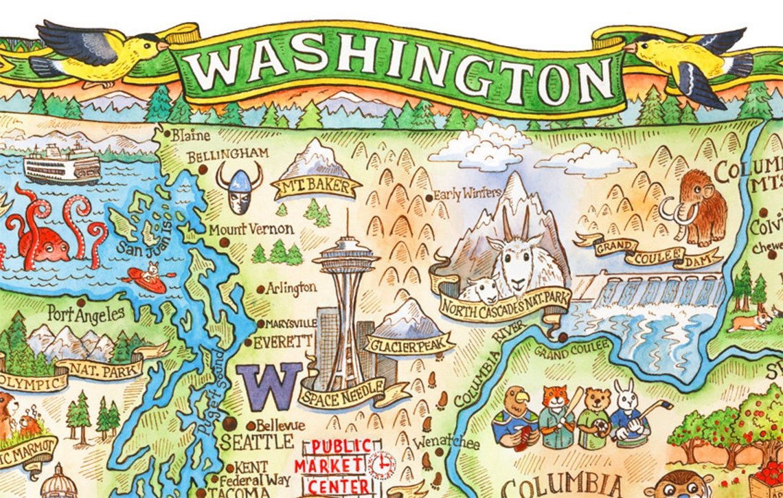 Washington State Map 8"x10" Art Print - Etsy