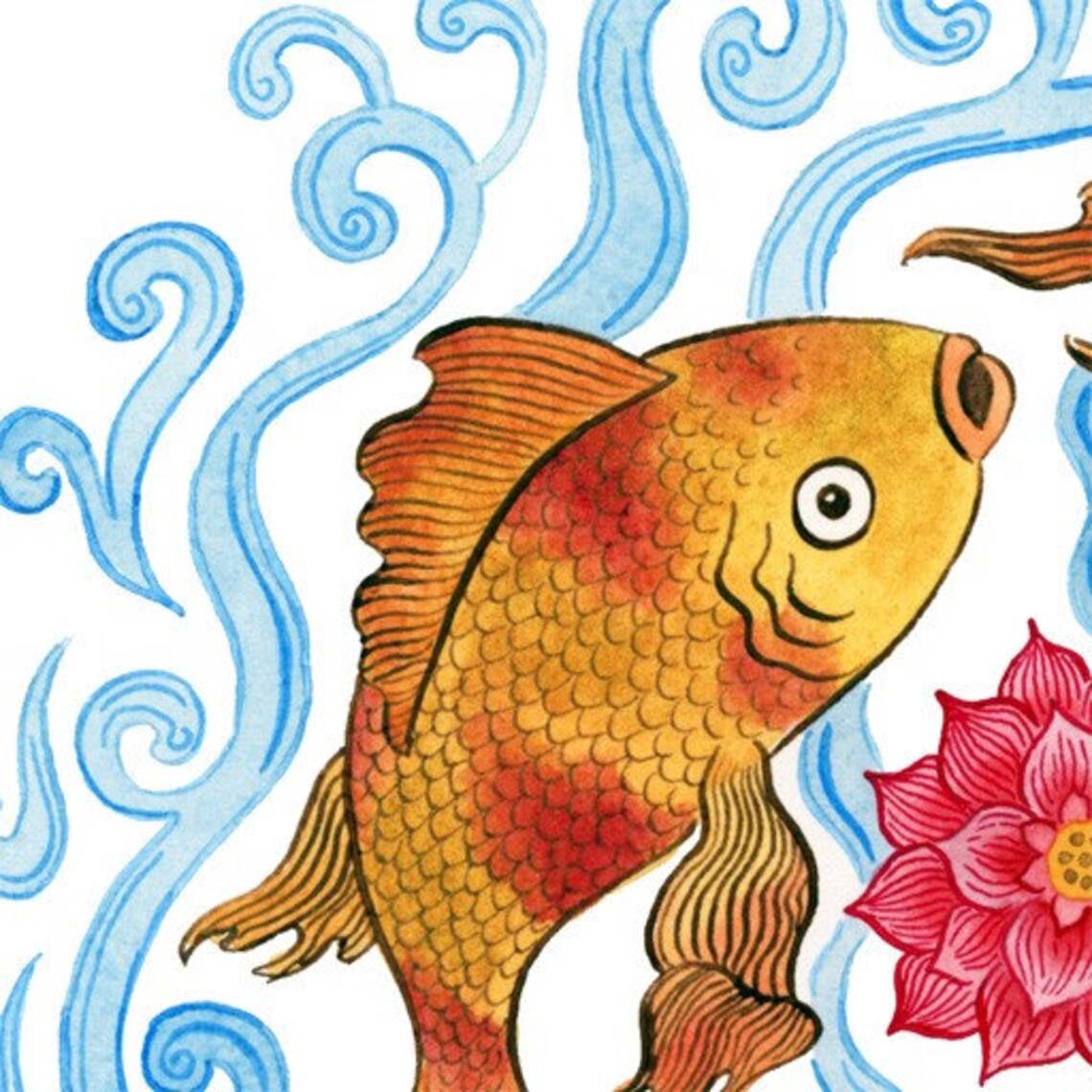 Goldfish Lotus Art Print 8x 10 - Etsy