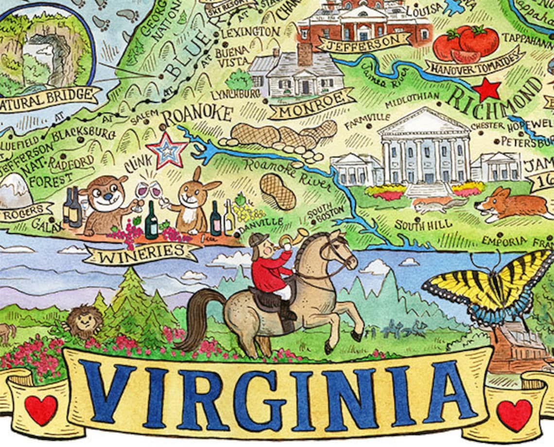 Virginia State Map 16"x 20" Art Print - Etsy