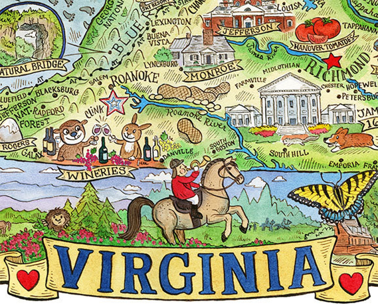 Virginia State Map 16"x 20" Art Print - Etsy